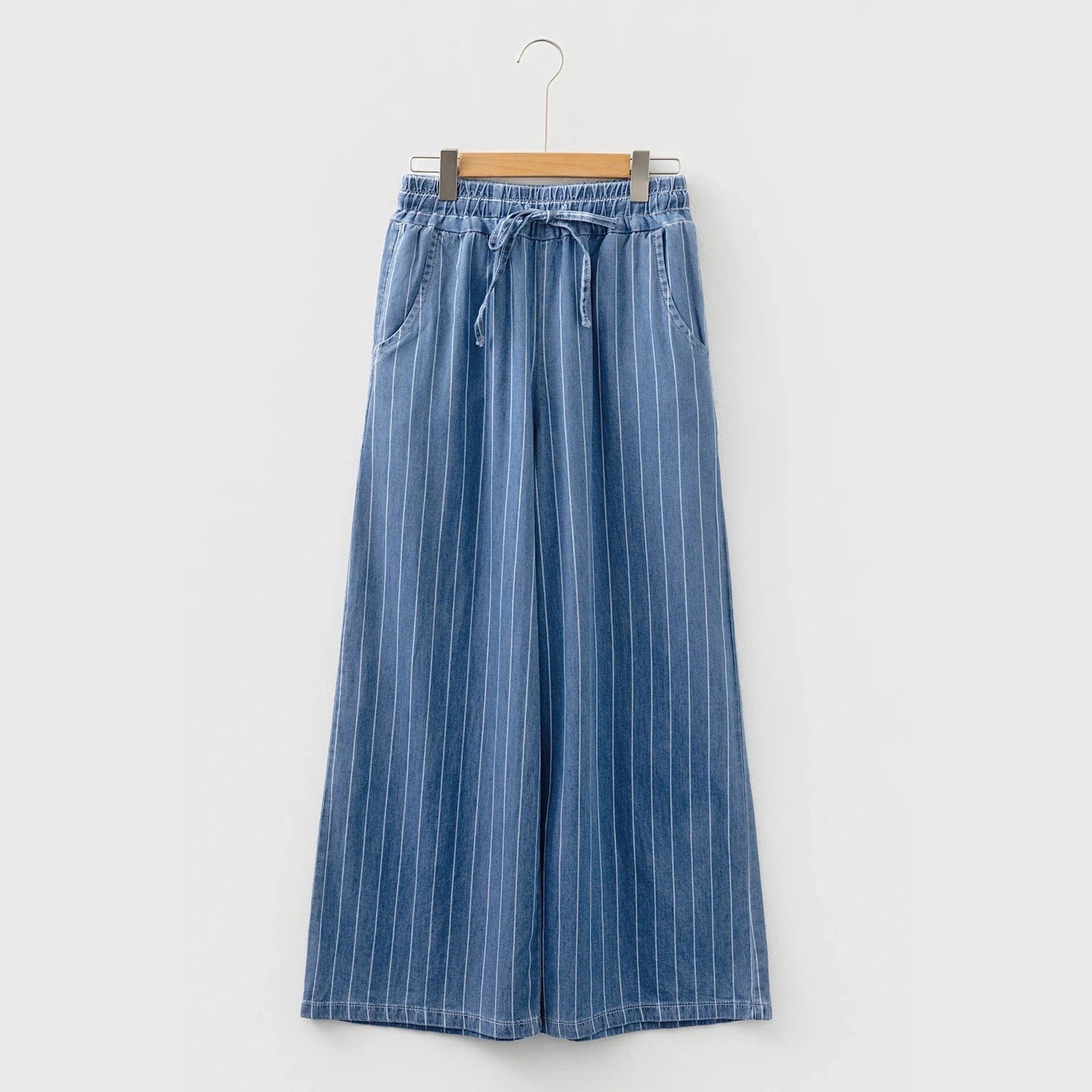 RTS Blue Stripe Chambray Wide Leg Tied Elastic Waist Trousers – MCM ...